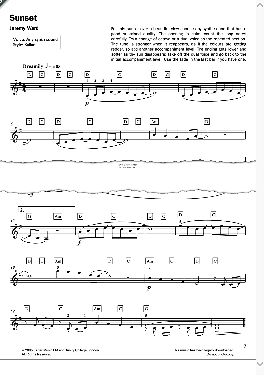 Sunset Keyboard - PDF Noten von Jeremy Ward in G Dur - fbd-48978