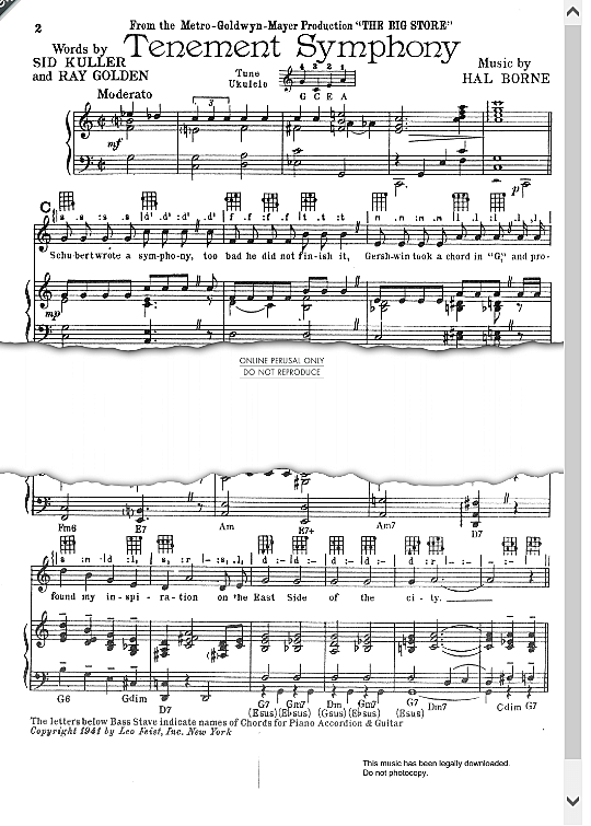 Tenement Symphony Klavier, Gesang & Gitarre - PDF Noten von Hal Borne ...