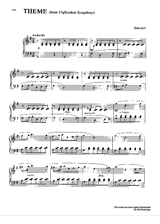 Theme from Unfinished Symphony Klavier Solo - PDF Noten von Franz ...