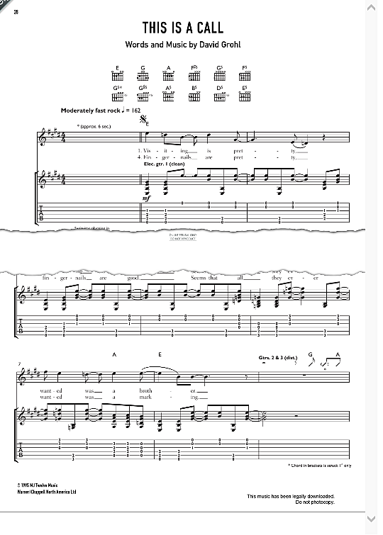 This Is A Call Gitarre Tab Pdf Noten Von Foo Fighters In E Dur Fbd