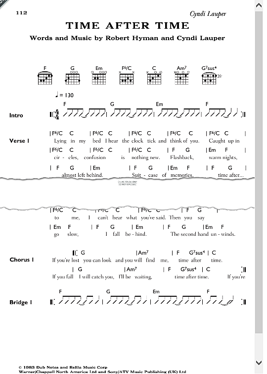 Time After Time Sheet Music Cyndi Lauper Real Book Melody, Lyrics ...
