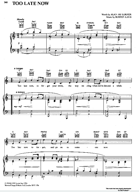 Too Late Now Klavier Gesang And Gitarre Pdf Noten Von Peggy Lee In