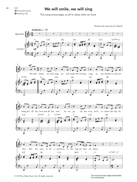 We Will Smile, We Will Sing Klavier & Gesang - PDF Noten von Lin Marsh ...