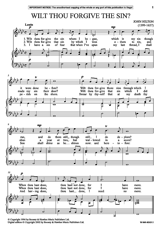 Wilt Thou Forgive The Sin? Klavier & Gesang - PDF Noten von John Hilton ... Wilt Thou Forgive The Sin? Klavier & Gesang - PDF Noten von John Hilton ...
