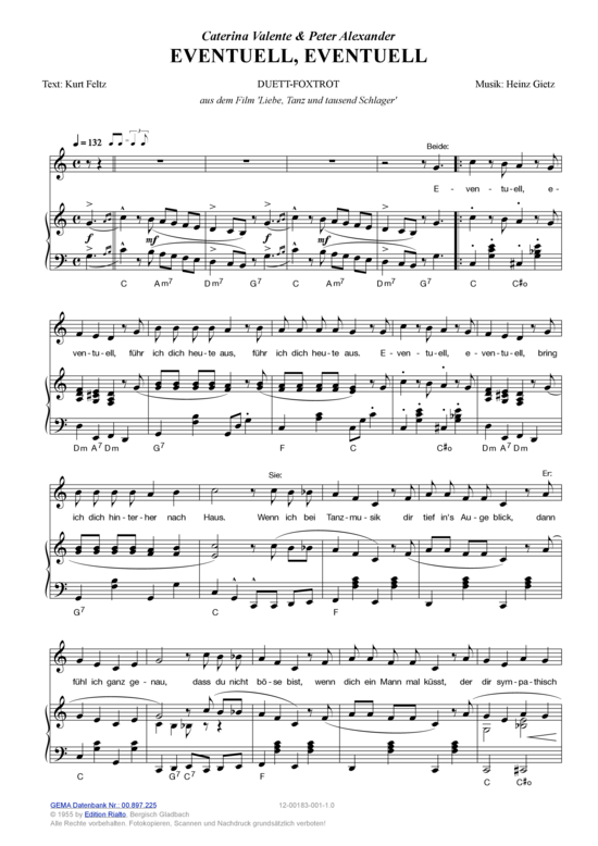Eventuell Eventuell Klavier Gesang Pdf Noten Von Caterina Valente