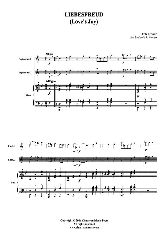 Liebesfreud 2x Bariton + Klavier - PDF Noten von Fritz Kreisler in ...