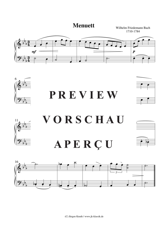 Menuett Es-Dur Klavier/Cembalo Solo - PDF Noten von Wilhelm Friedemann ...