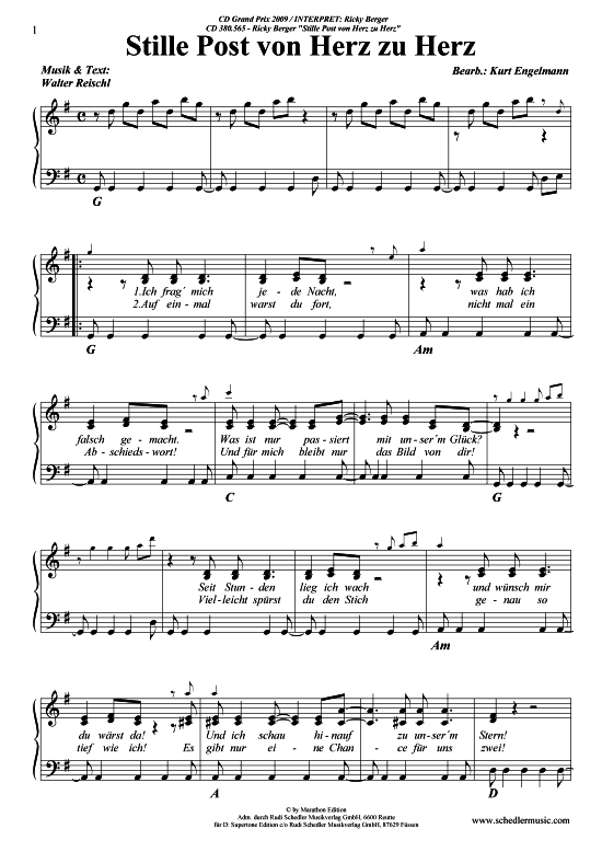 Stille Post von Herz zu Herz Klavier + Gesang - PDF Noten von Ricky ...