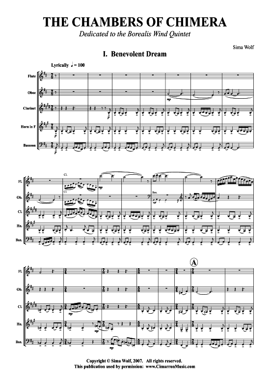 The Chambers of Hemera Holzbläser-Quintett - PDF Noten von Sima Wolf in ...