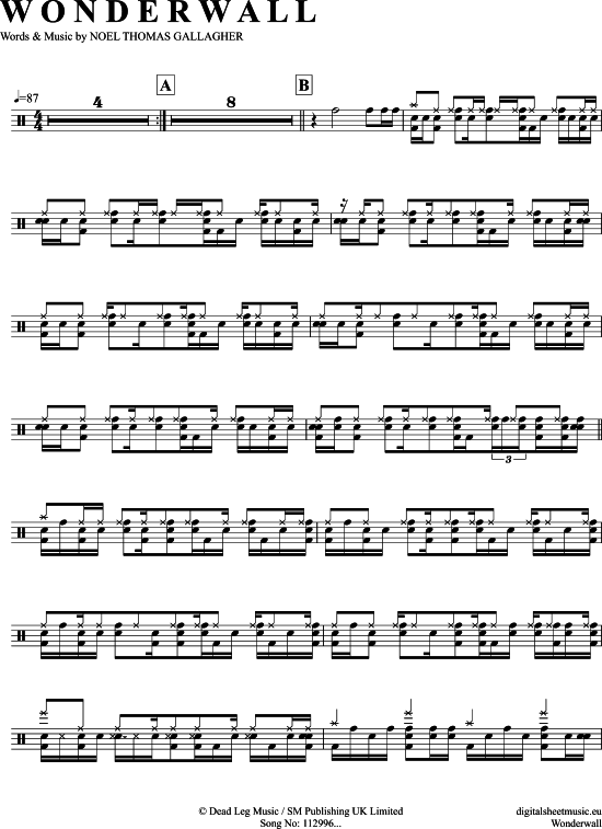 Wonderwall Drums - PDF Noten von Oasis in - 7150631 Wonderwall Drums - PDF Noten von Oasis in - 7150631