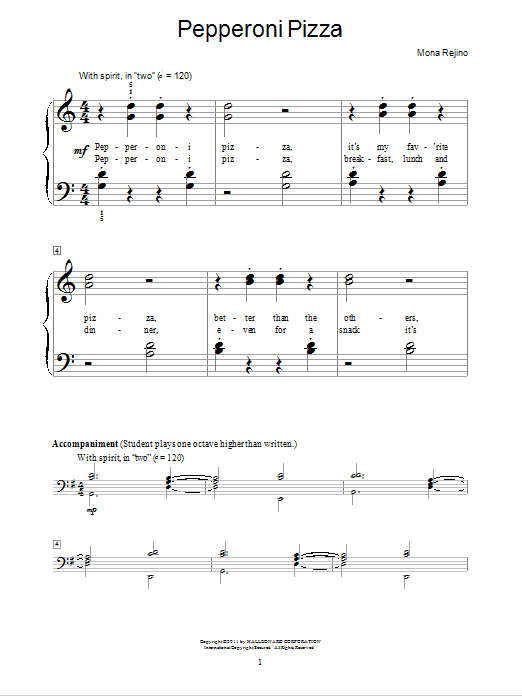 Pepperoni Pizza (Mona Rejino) | Sheet Music: Educational Piano | PDF ...