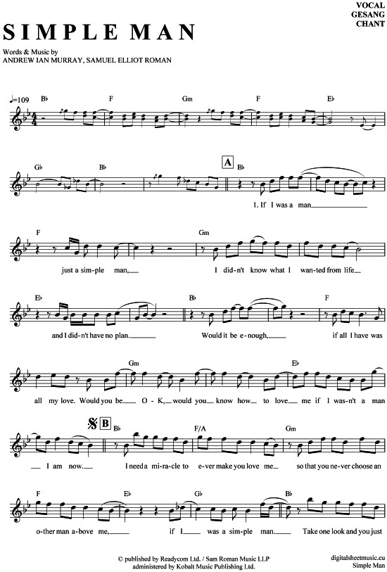 Simple Man - Noten von Andreas Kümmert - 7040320 | notendownload