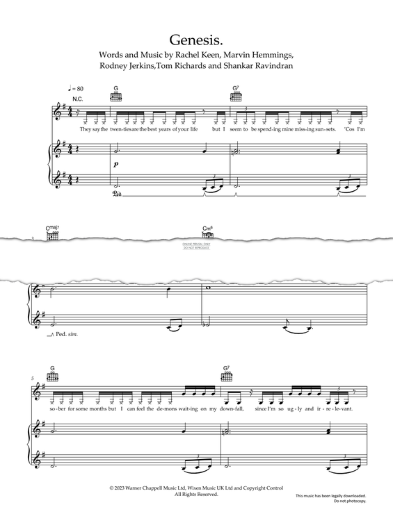 Genesis (Raye) | Sheet Music: Guitar, Piano, Voice | PDF Download