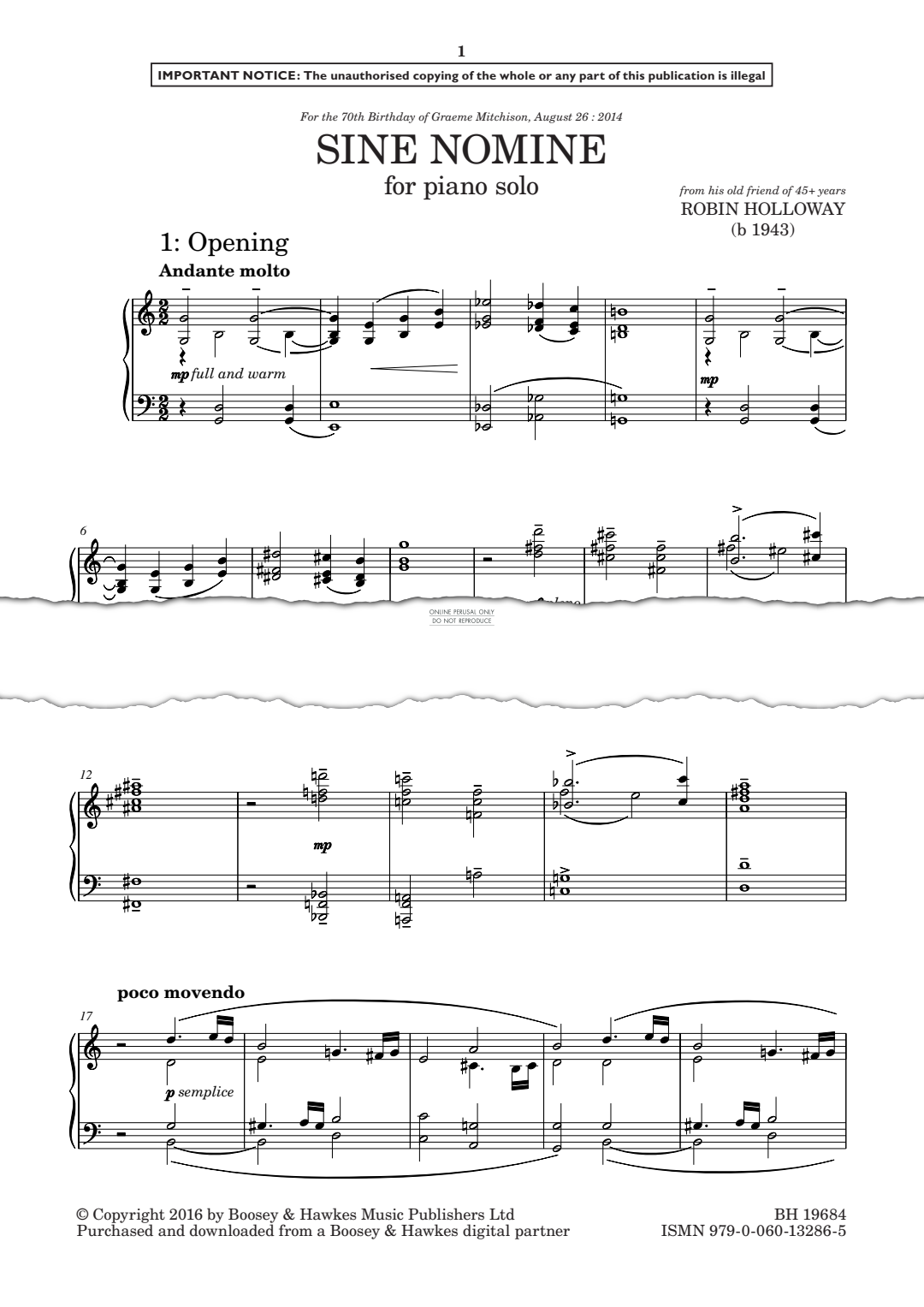 Sine nomine - sheet music by Robin Holloway - fbd-30609 | notendownload