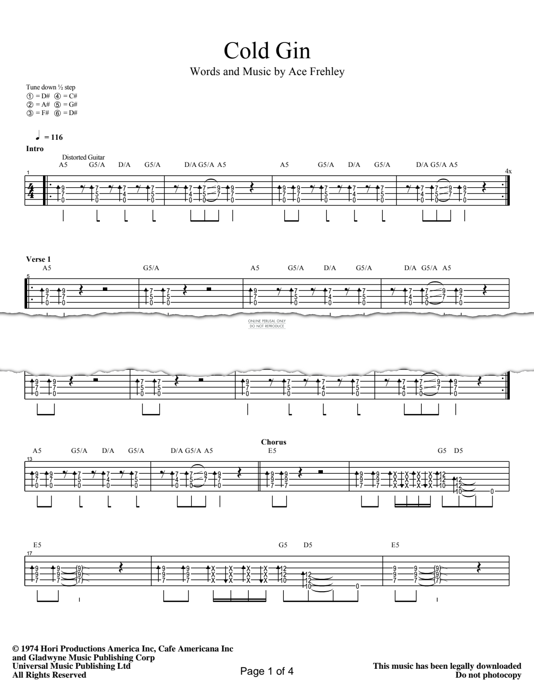Cold Gin - sheet music by Kiss - fbd-6668 | notendownload