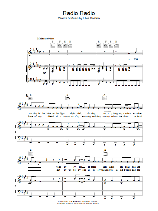 Radio, Radio (Elvis Costello) | Sheet Music: Piano, Vocal & Guitar ...