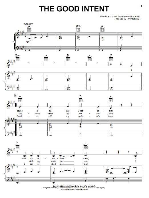 Good Intent (Rosanne Cash) | Sheet Music: Piano, Vocal & Guitar Chords ...