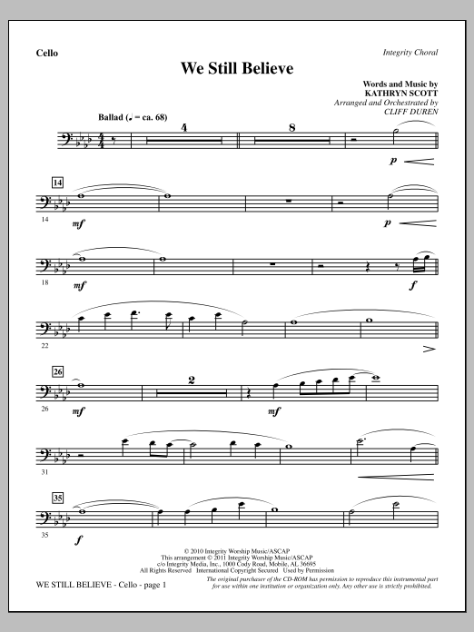 We Still Believe - Cello - sheet music by - smd-303024 | notendownload