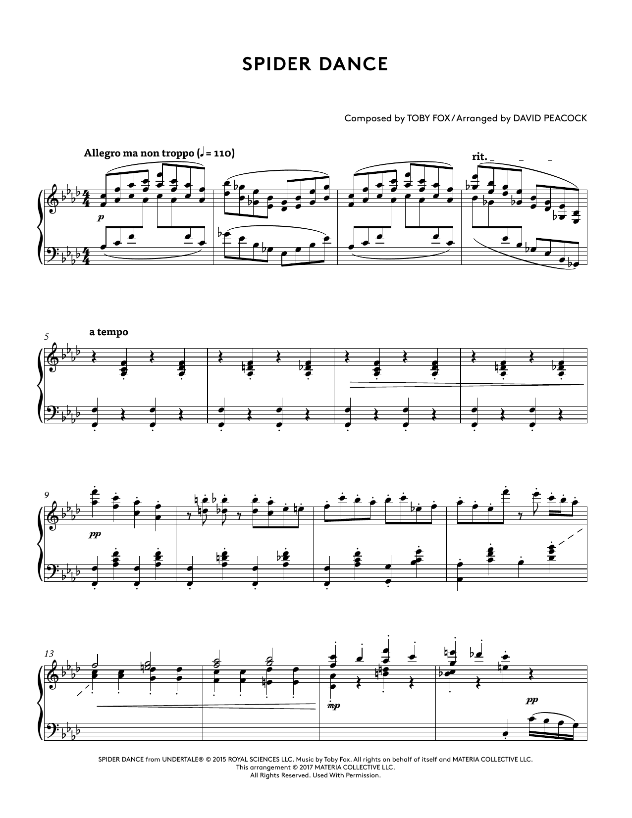 Spider Dance (from Undertale Piano Collections 2) (arr. David Peacock) - Online Noten von - smd ...