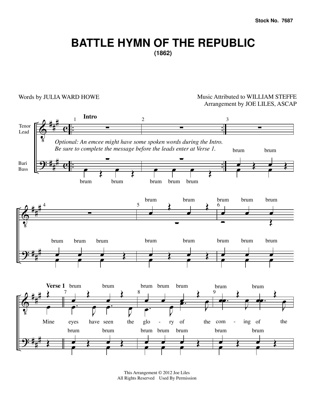 The Battle Hymn Of The Republic Arr Joe Liles Sheet Music By Julia Ward Howe Smd 407094