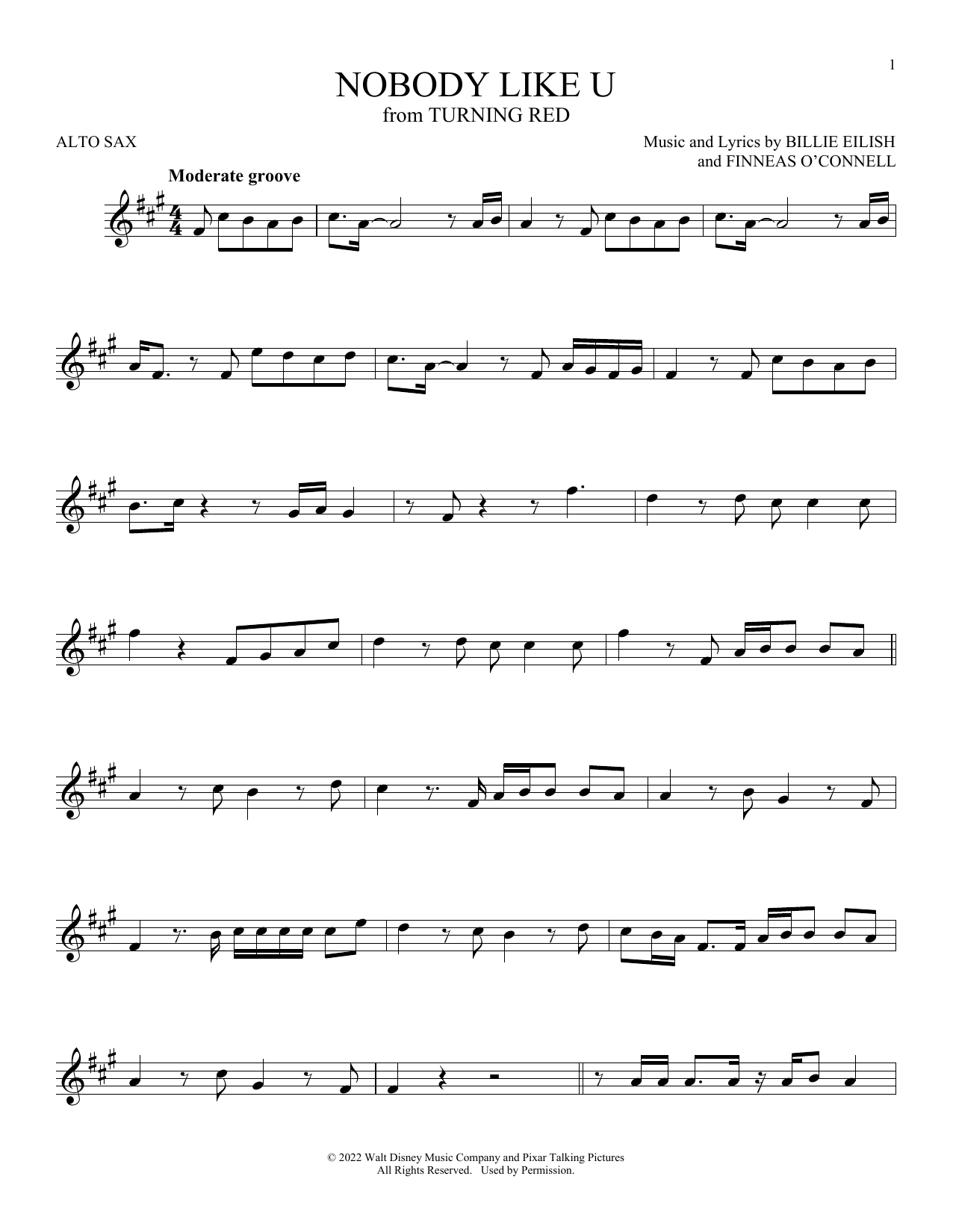 Nobody Like U (from Turning Red) (4*TOWN) | Sheet Music: Alto Sax Solo ...