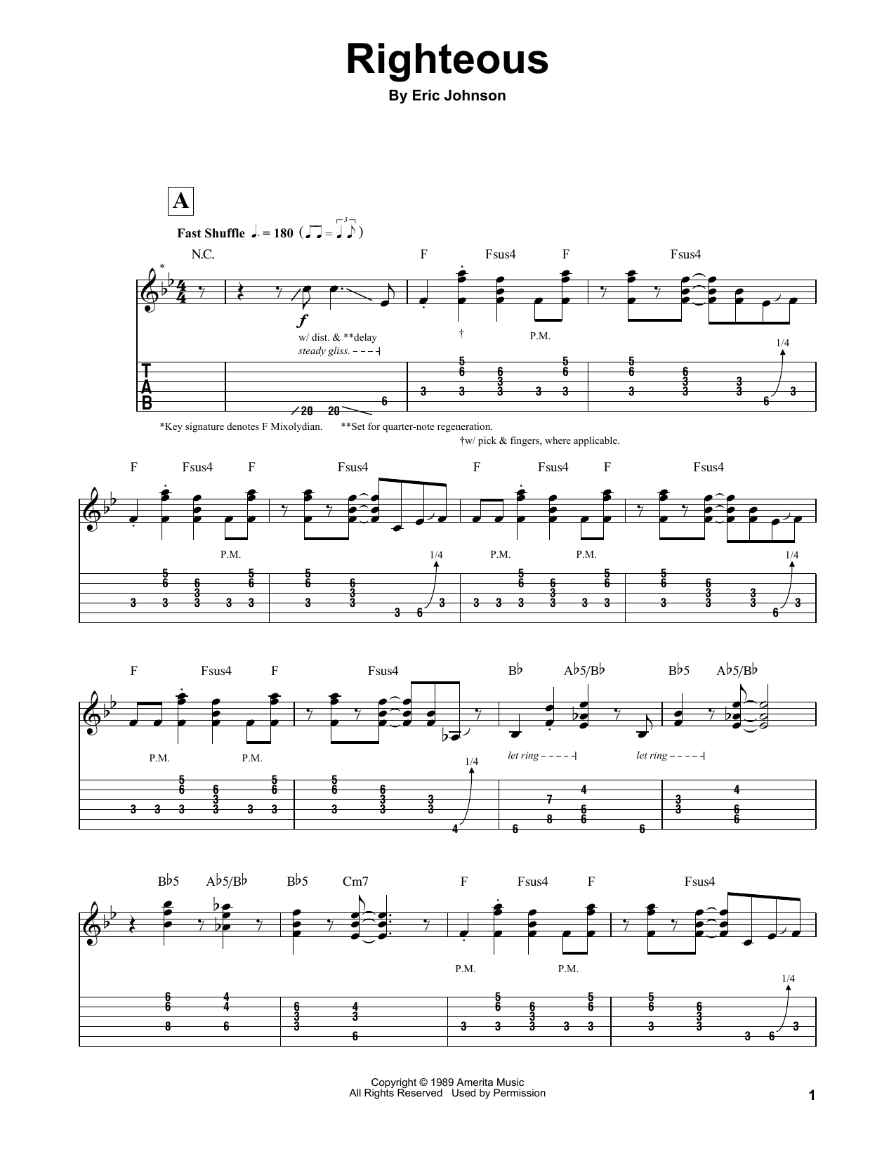Righteous (Eric Johnson) | Sheet Music: Guitar Tab Single Guitar | PDF ...