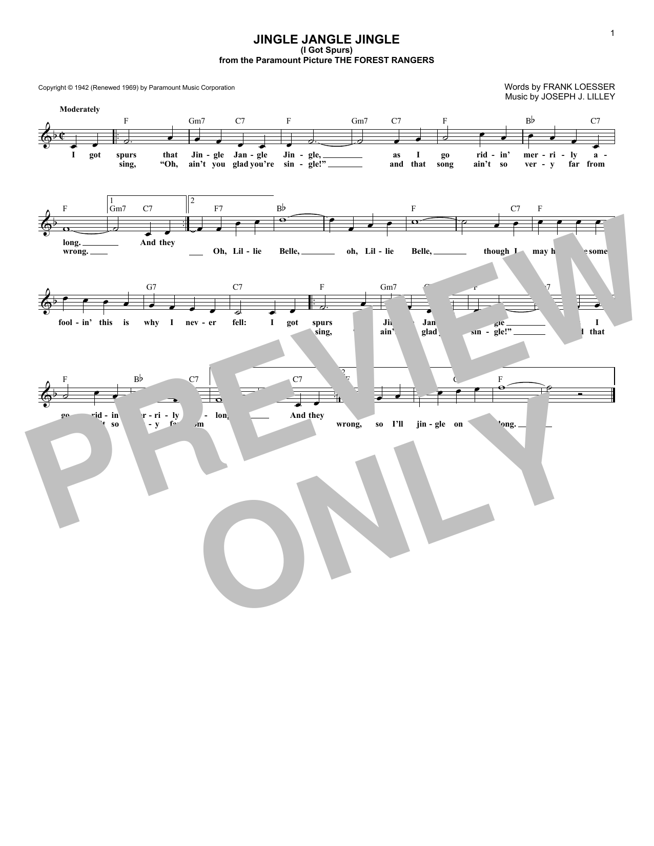 Jingle Jangle Jingle (I Got Spurs) - sheet music by Frank Loesser - smd-172949 | notendownload