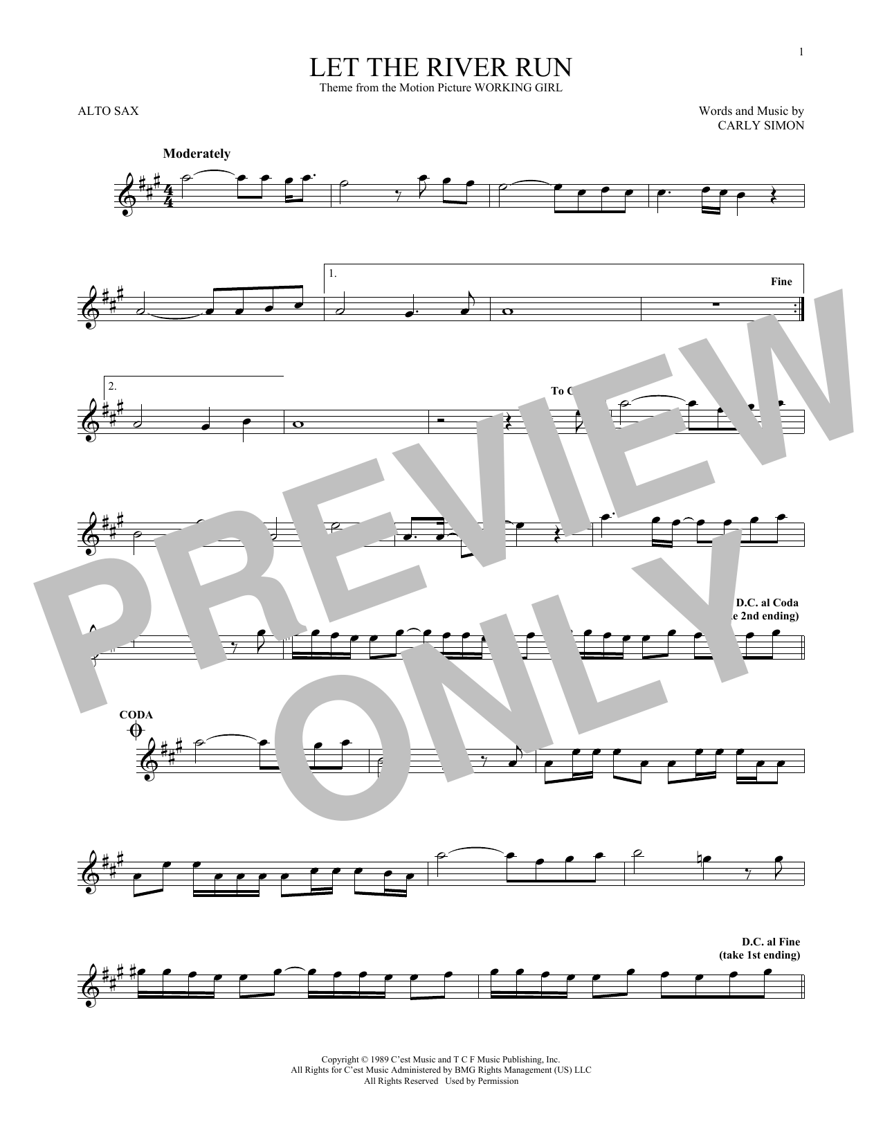 Let The River Run (Carly Simon) | Sheet Music: Alto Sax Solo | PDF Download