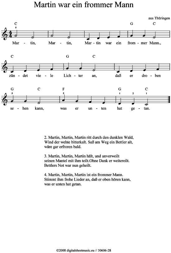 Martin war ein frommer Mann (Martinslied, Weihnachtslied) | Noten ...