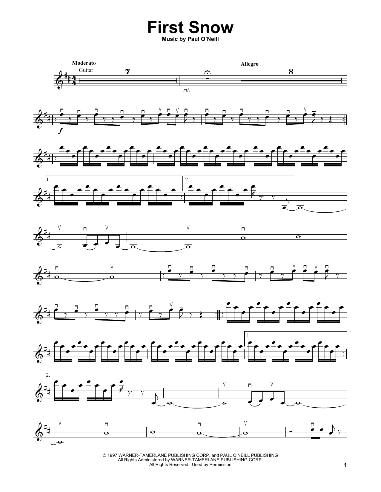 First Snow (Trans-Siberian Orchestra) | Sheet Music: Violin Solo | PDF ...