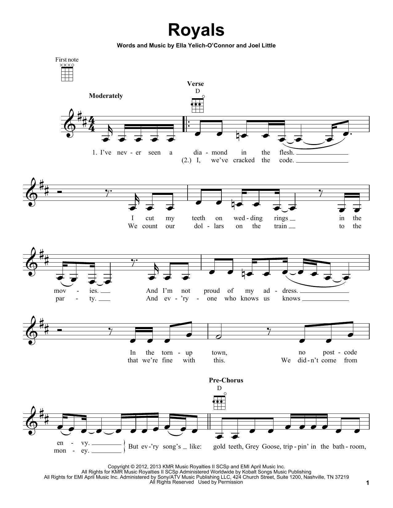 Royals (Lorde) | Sheet Music: Ukulele | PDF Download