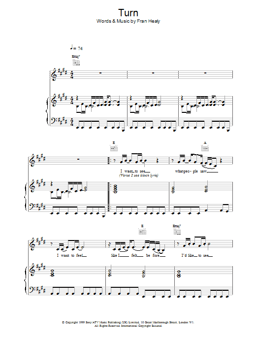 Turn - sheet music by Travis - smd-13740 | notendownload