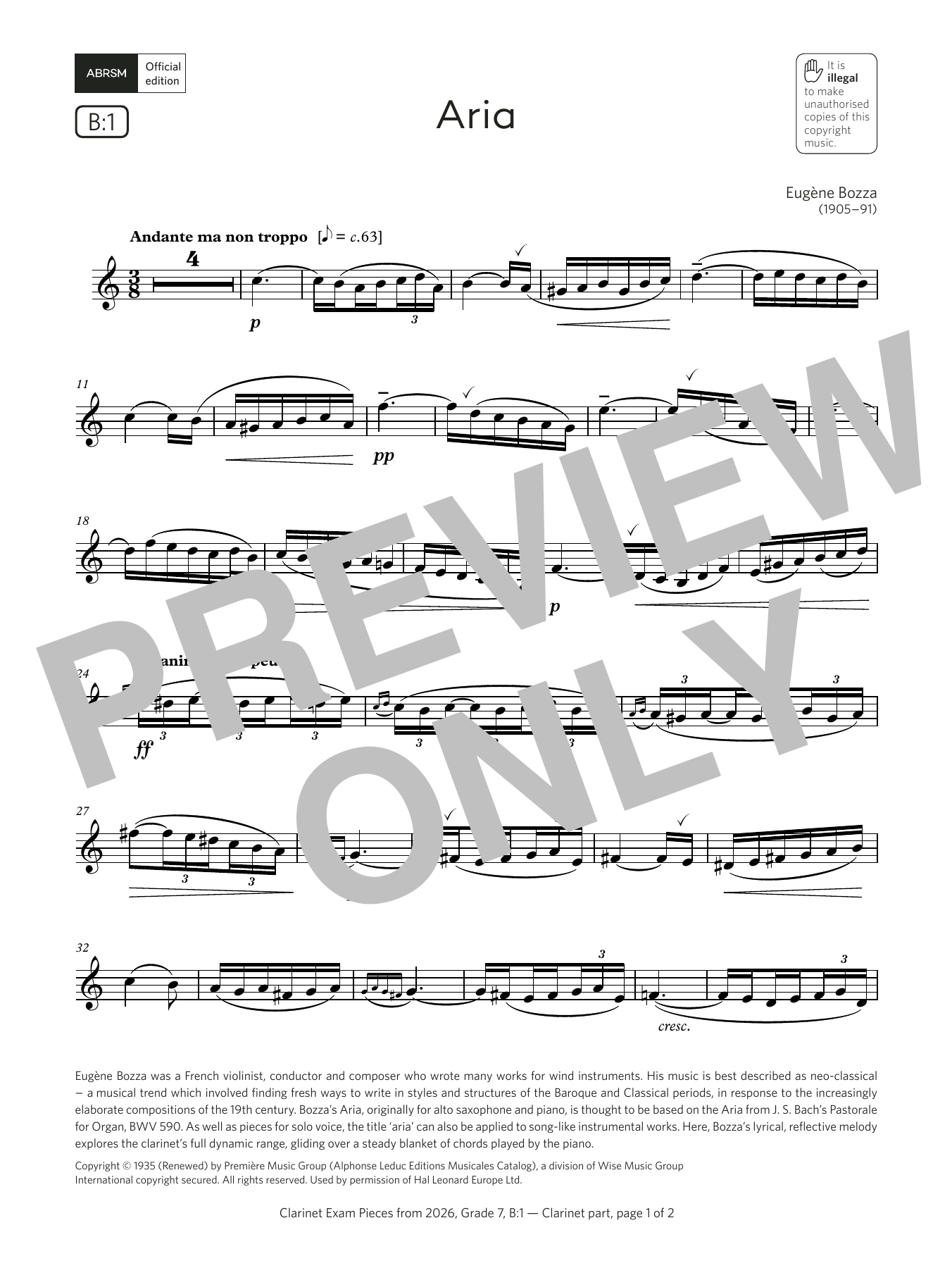 Aria (Grade 7, list B1, from the ABRSM Clarinet Syllabus from 2026 ...