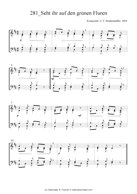 Seht ihr auf den grünen Fluren - sheet music by G. F. Beuttenmüller ...