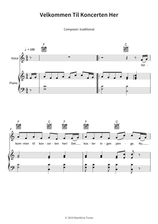 Velkommen Til Koncerten Her - sheet music by traditional ...