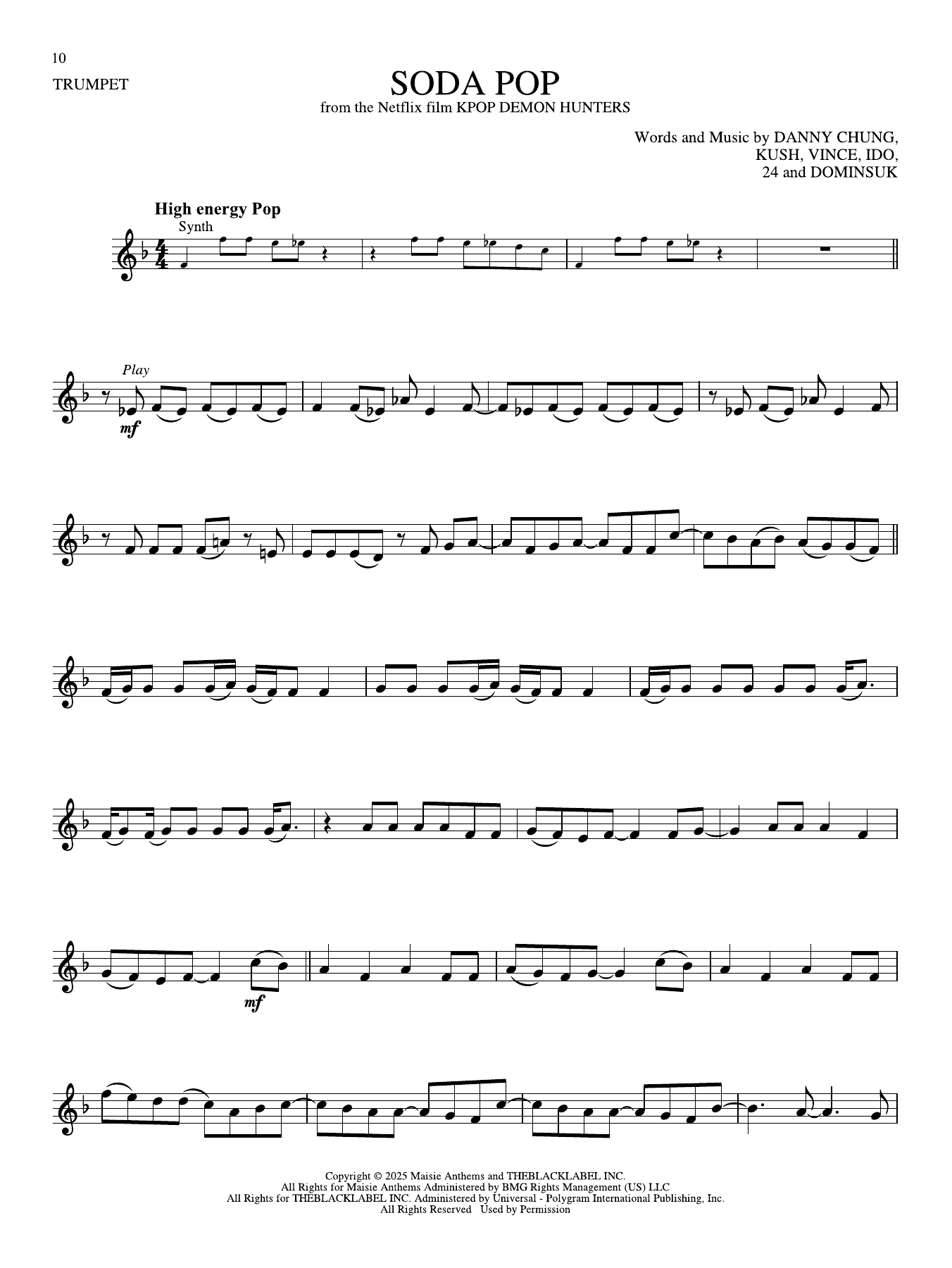 Soda Pop (from KPop Demon Hunters) (Saja Boys) | Sheet Music: Trumpet ...