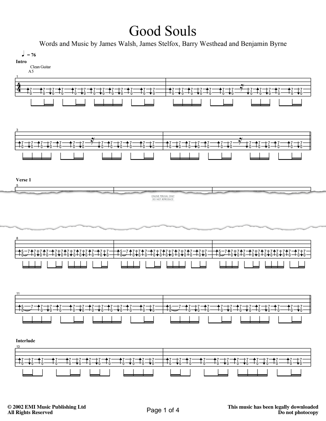 Good Souls (Starsailor) | Sheet Music: Guitar | PDF Download