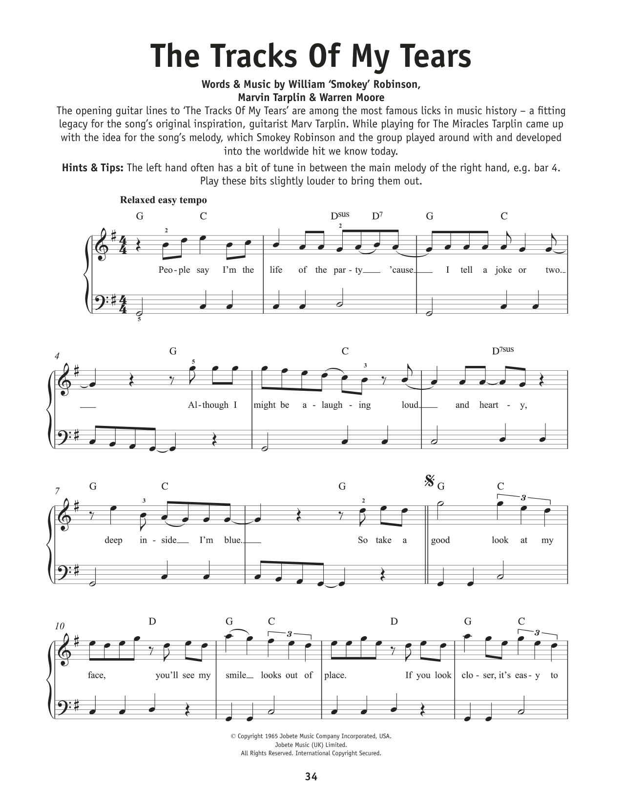 The Tracks Of My Tears (The Miracles) | Sheet Music: Really Easy Piano ...