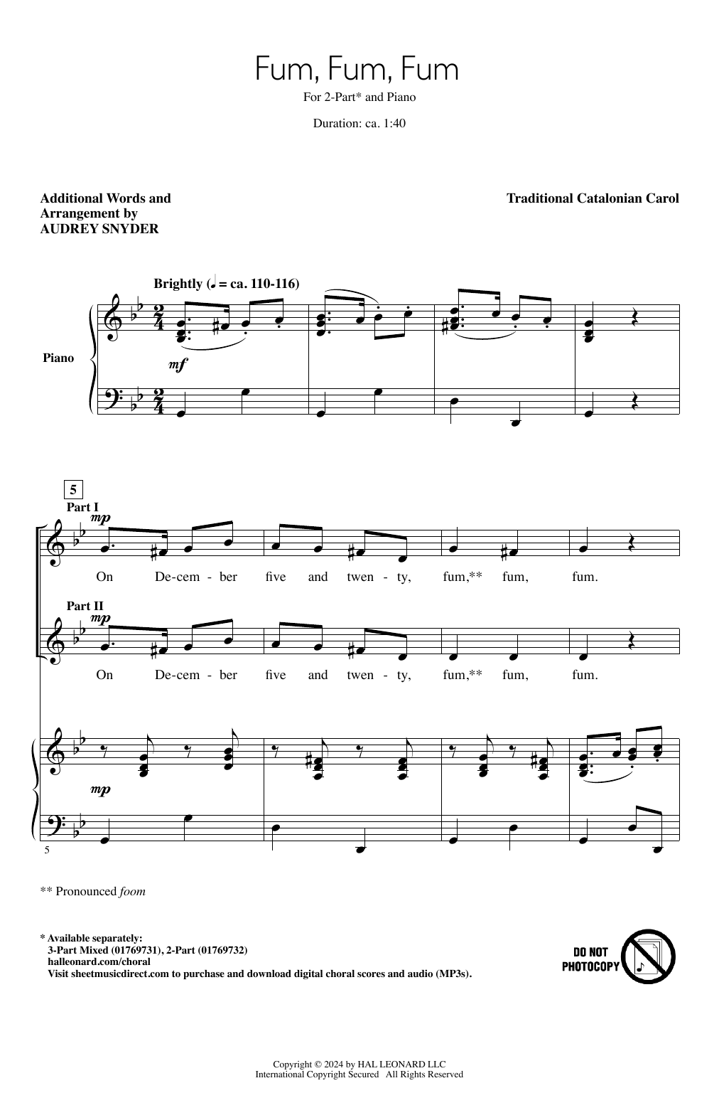 Fum, Fum, Fum (arr. Audrey Snyder) - sheet music by Traditional ...