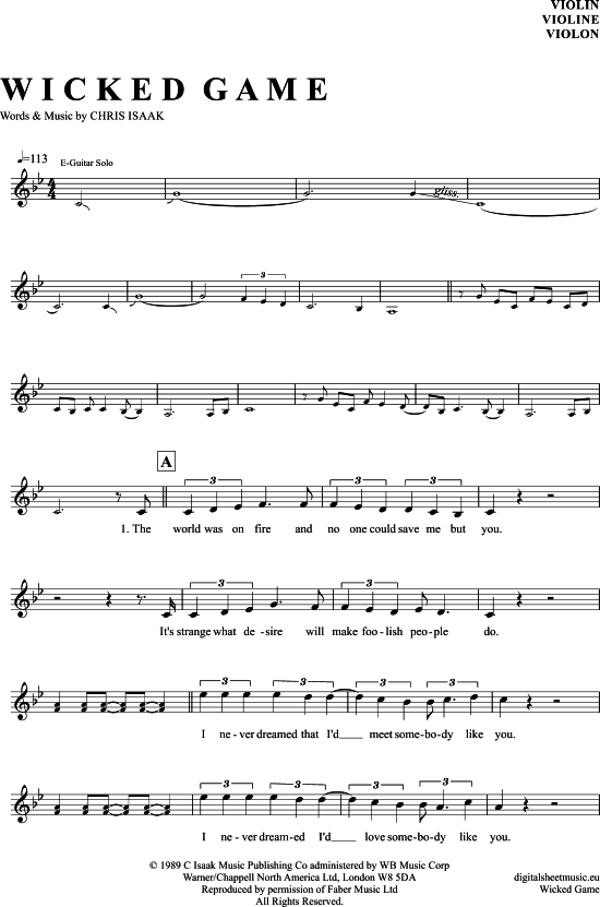 Wicked Game (Chris Isaak) | Sheet Music: violin | PDF Download