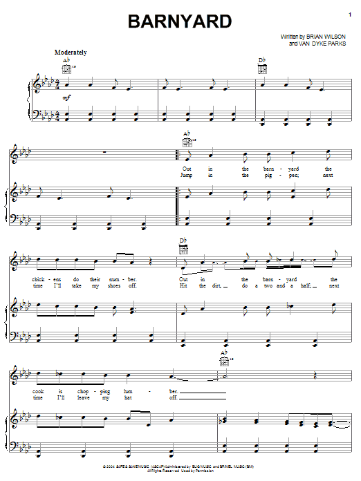 Barnyard (Brian Wilson) | Sheet Music: Piano, Vocal & Guitar Chords ...