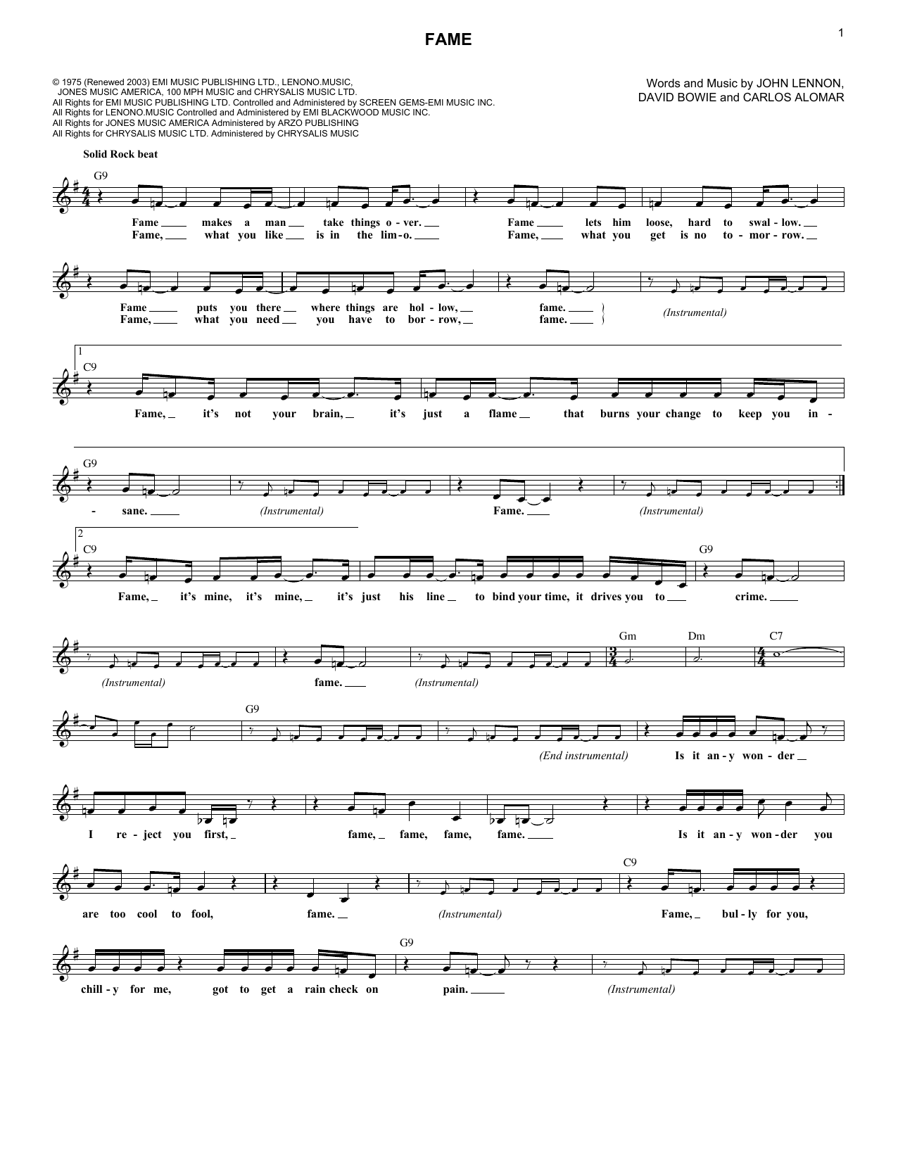 Fame - sheet music by David Bowie - smd-183455 | notendownload