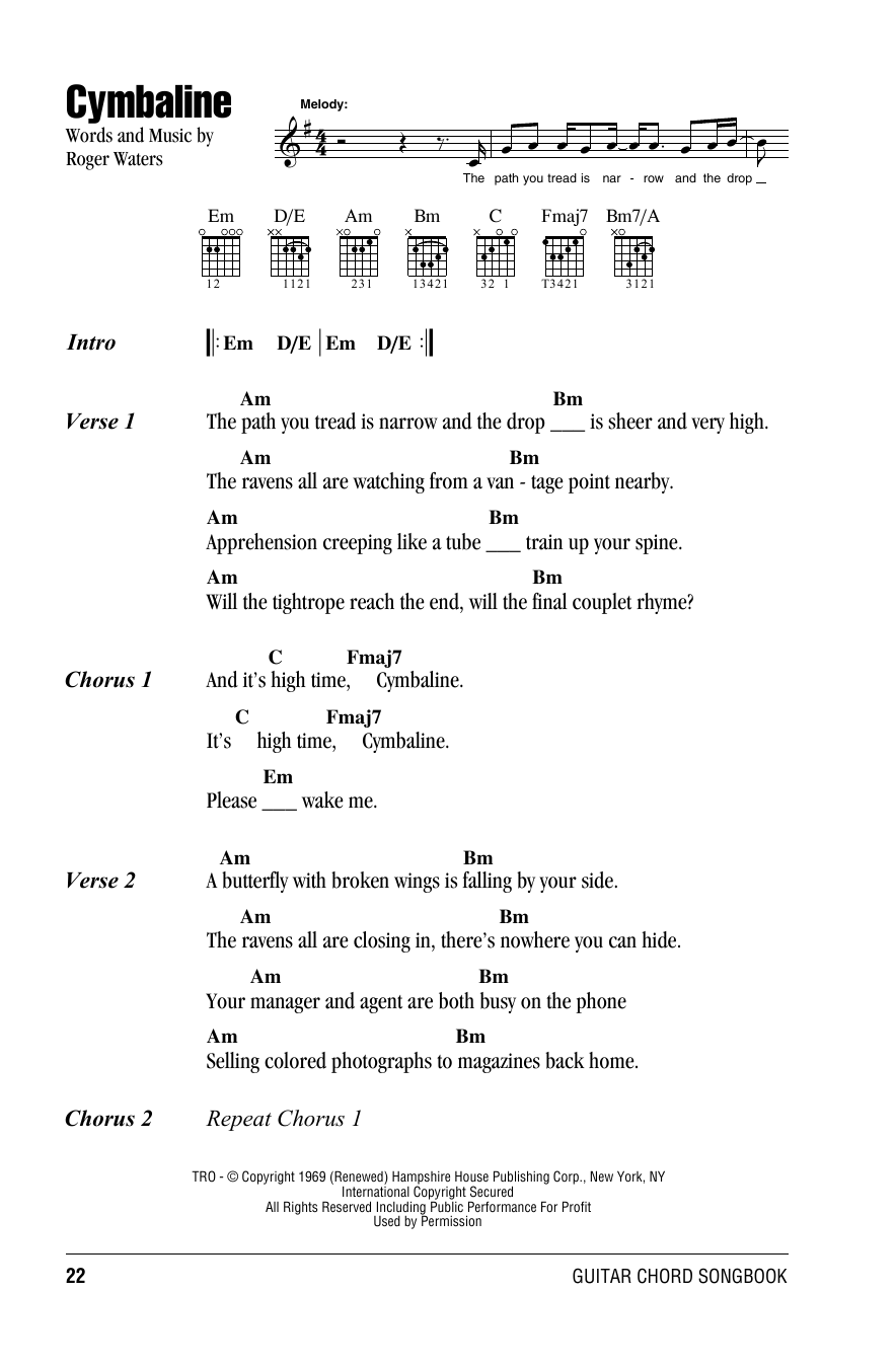Cymbaline (Pink Floyd) | Sheet Music: Guitar Chords/Lyrics | PDF Download