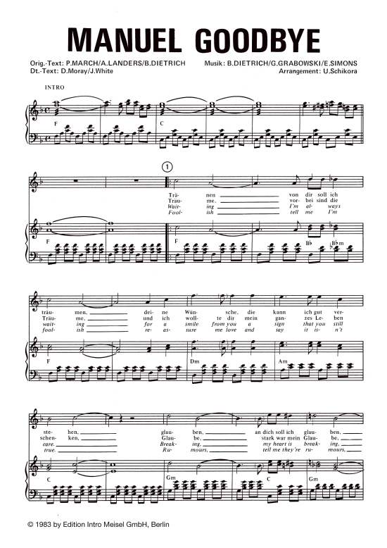 Manuel Goodbye (Andrey Landers / Andrea Jürgens) | Noten: Klavier und ...