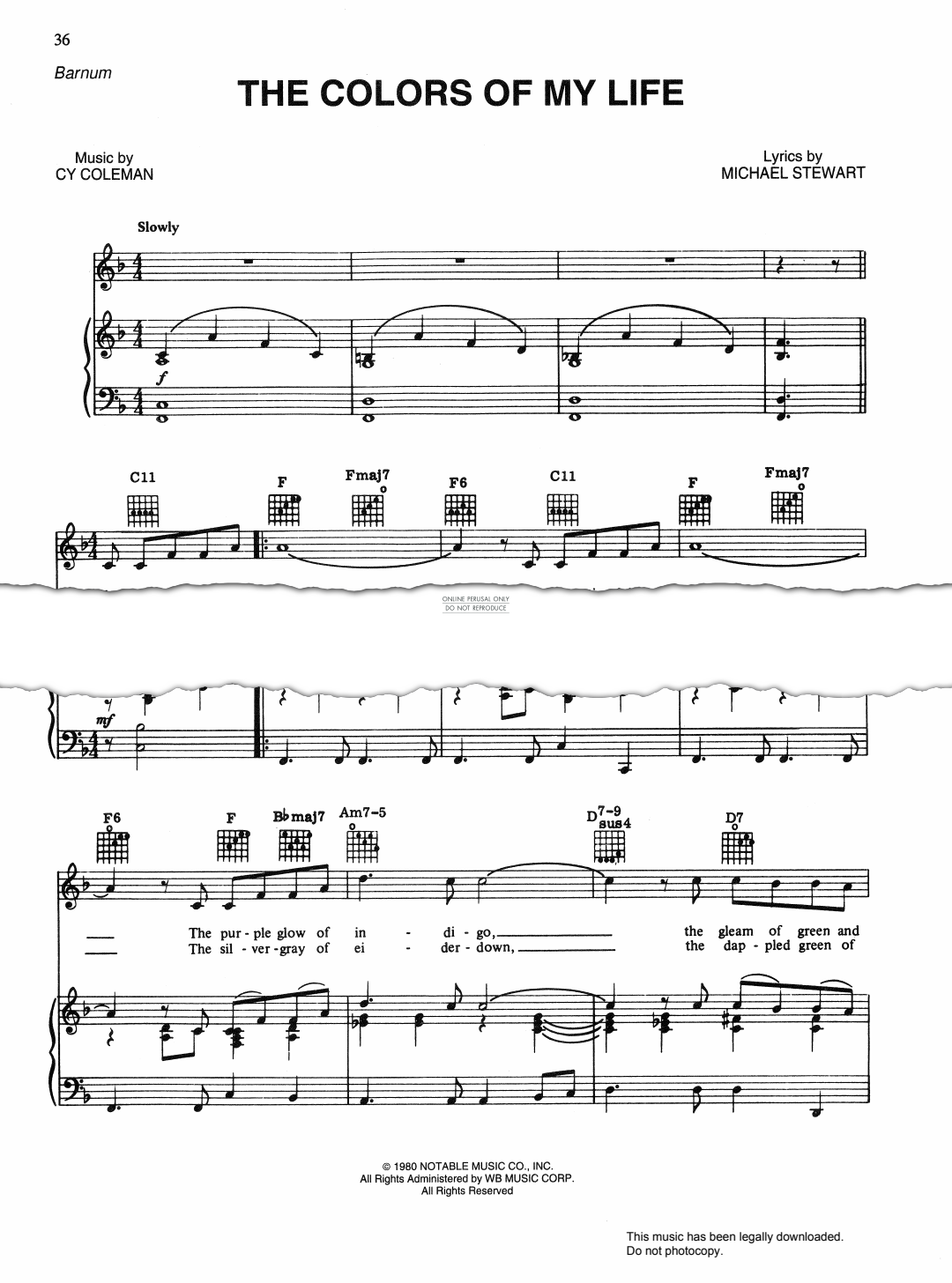 The Colors Of My Life (from 'Barnum') (Cy Coleman) | Sheet Music ...