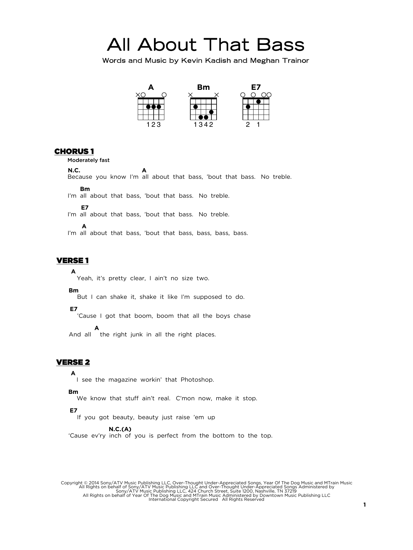 All About That Bass (Meghan Trainor) | Sheet Music: Really Easy Guitar ...