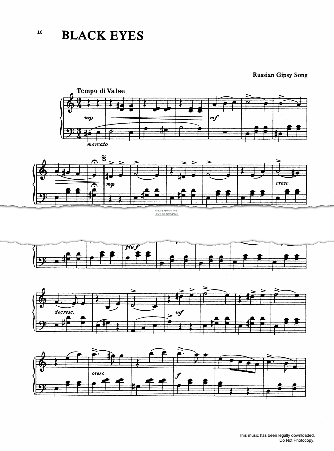 Black Eyes (Russian Gipsy Song) | Sheet Music: Piano | PDF Download