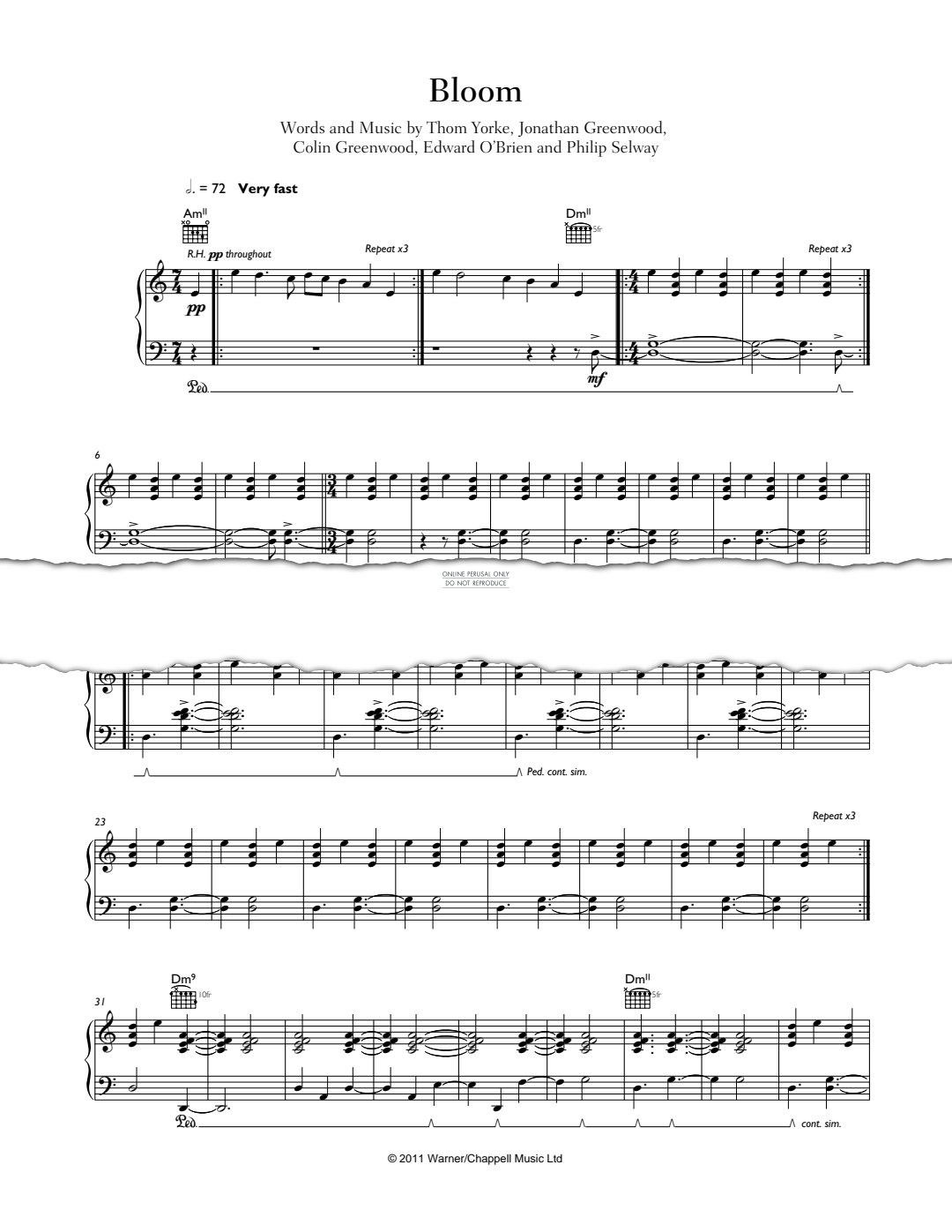 Bloom (Radiohead) | Sheet Music: Guitar, Piano, Voice | PDF Download