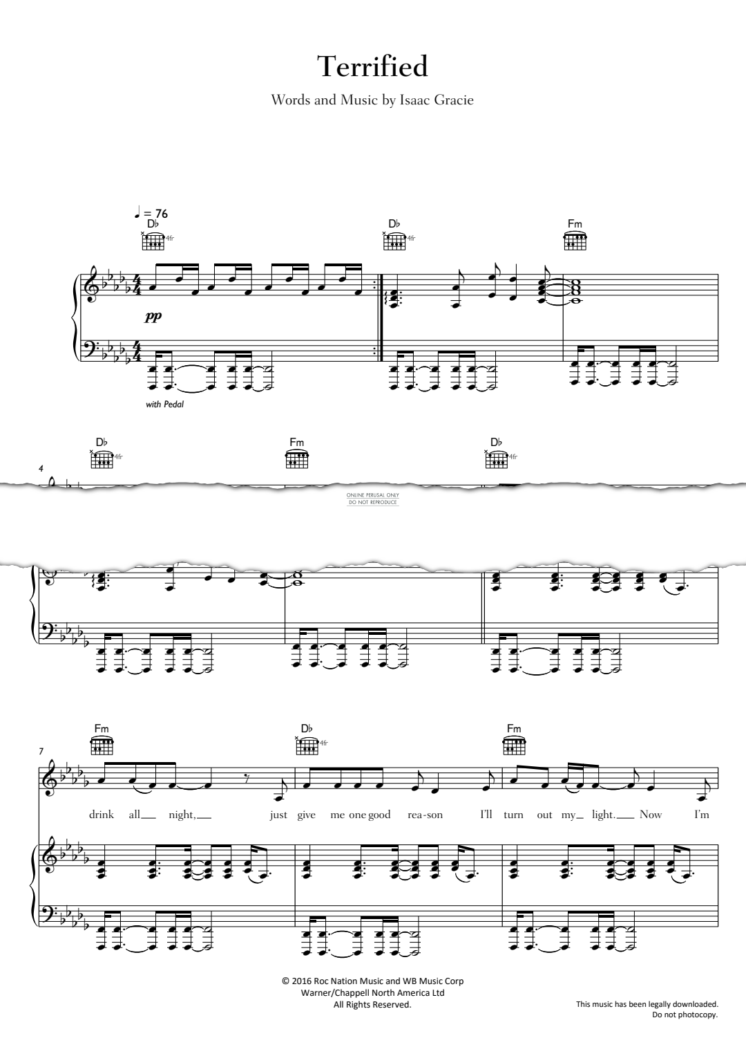 Terrified (Isaac Gracie) | Sheet Music: Guitar, Piano, Voice | PDF Download