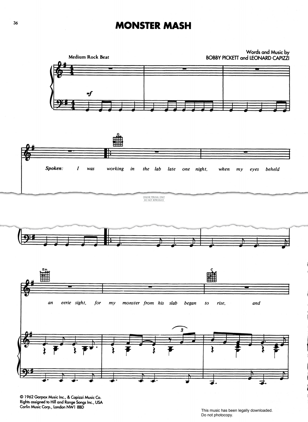 Monster Mash (Leonard Capizzi) | Sheet Music: Guitar, Piano, Voice ...